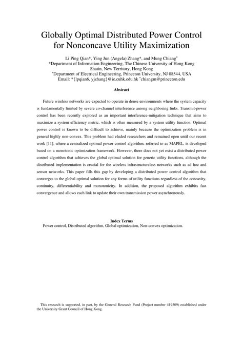 pdf globally optimal distributed power control for nonconcave utility maximization