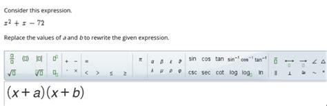 solved consider this expression x 2 x 72 replace the values of a and b to rewrite the given