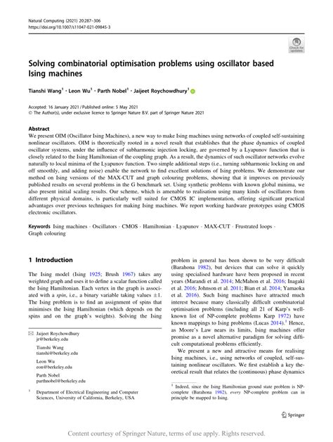 solving combinatorial optimisation problems using oscillator based ising machines request pdf