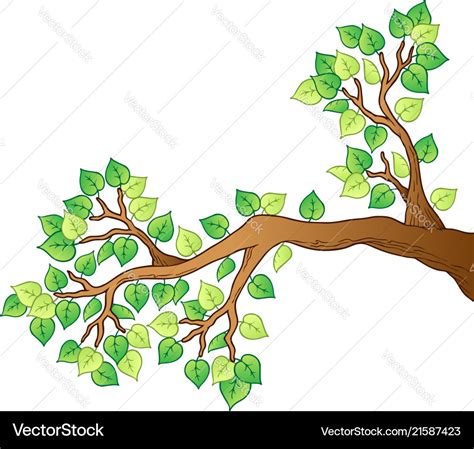 Cartoon Tree Branch With Leaves 1 Royalty Free Vector Image
