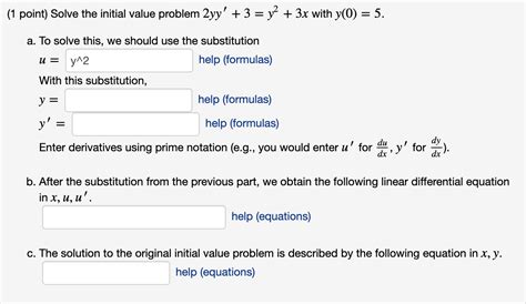 solved 1 point solve the initial value problem 2yy 3