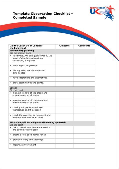 Observation Checklist Template Fillable Printable Pdf Forms The Best