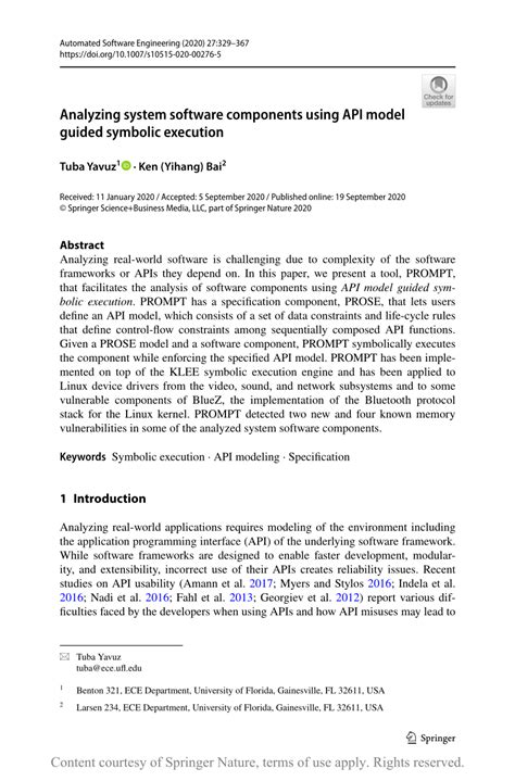 analyzing system software components using api model guided symbolic execution request pdf