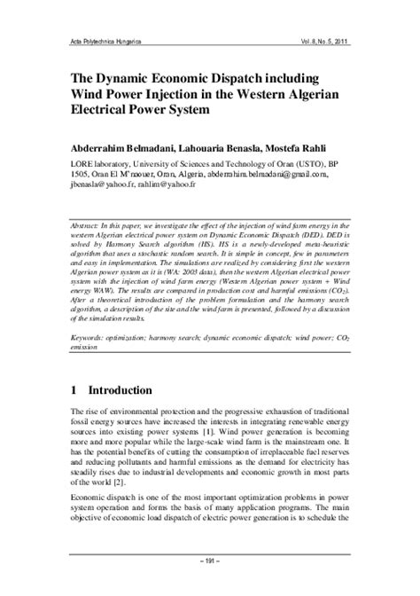 pdf the dynamic economic dispatch including wind power injection in the western algerian