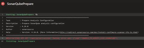 error executing prepare analysis configuration task in azure devops javascript pipeline