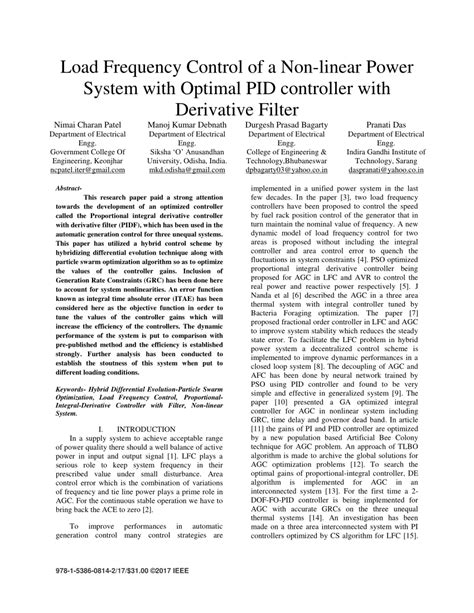 pdf load frequency control of a non linear power system with optimal pid controller with