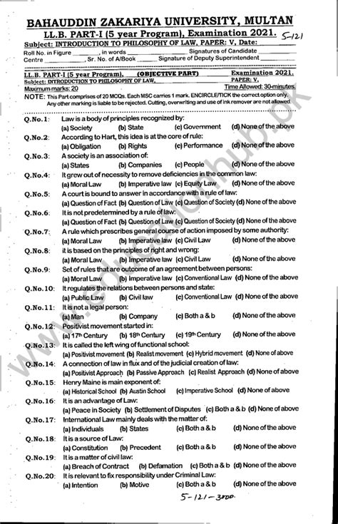 introduction to philosophy of law llb 5 year program bzu multan 1 a2021