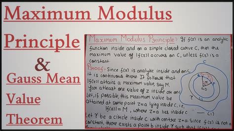 maximum modulus principle statement and its proof gauss mean value theorem theta classes