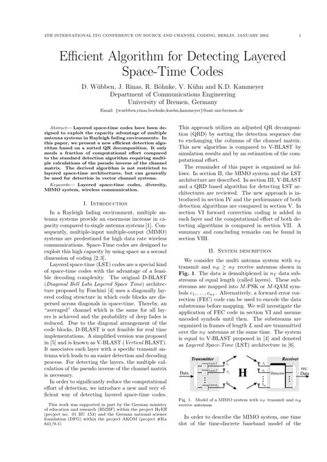 pdf efficient algorithm for detecting layered space time codes