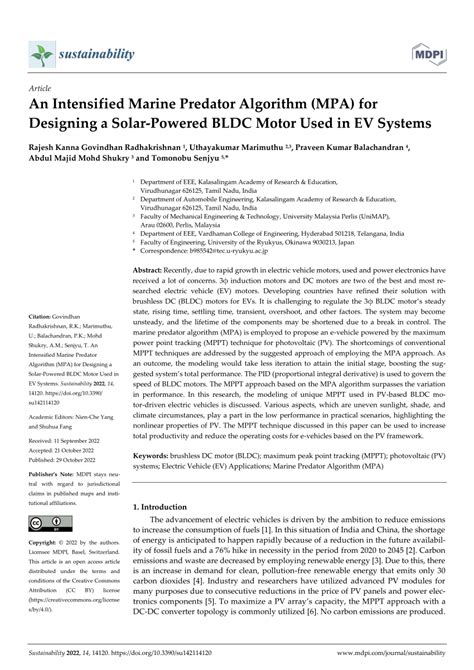 pdf an intensified marine predator algorithm mpa for designing a solar powered bldc motor