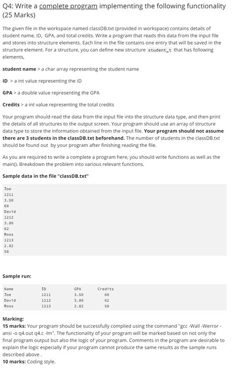 solved q4 write a complete program implementing the