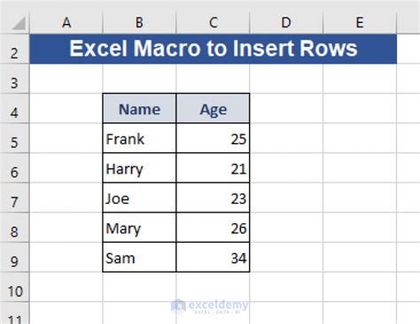 excel macro to insert rows 8 methods exceldemy
