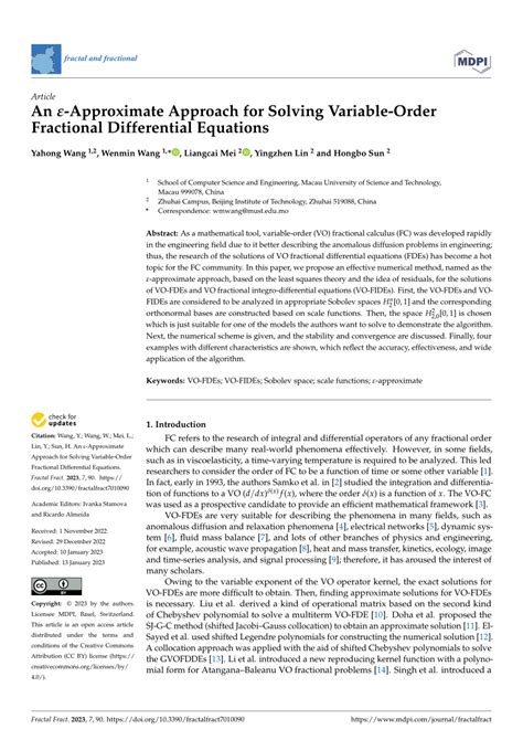 pdf an ε approximate approach for solving variable order fractional differential equations