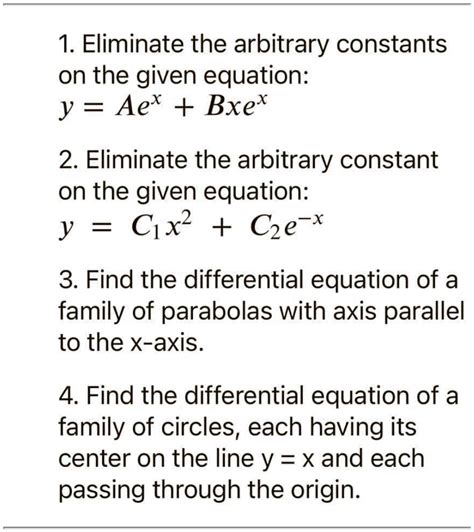 solved need help for this one 1 eliminate the arbitrary constants on the given equation y