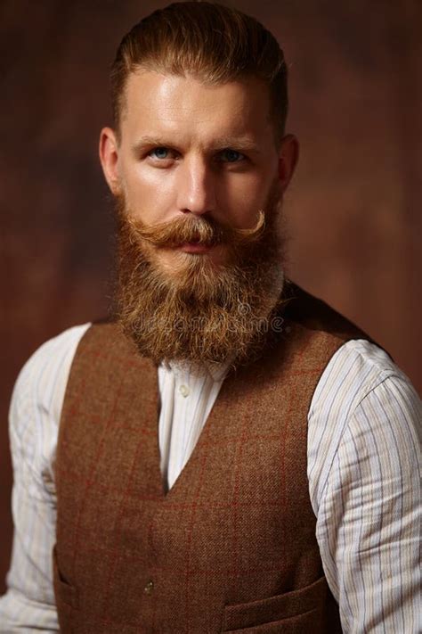Bearded Man Handsome Man With A Beard And Twirled Mustache Stock