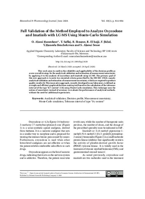 pdf full validation of the method employed to analyze oxycodone and imatinib with lc ms using