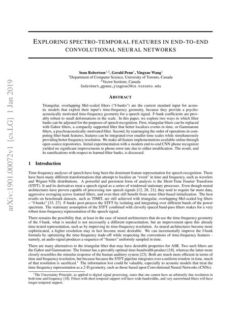 exploring spectro temporal features in end to end convolutional neural networks deepai
