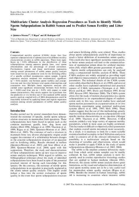 pdf multivariate cluster analysis regression procedures as tools to identify motile sperm
