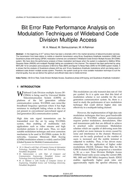 pdf bit error rate performance analysis on modulation techniques of wideband code division