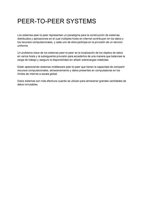 distributed systems cap 10 peer to peer systems los sistemas peer to peer representan un