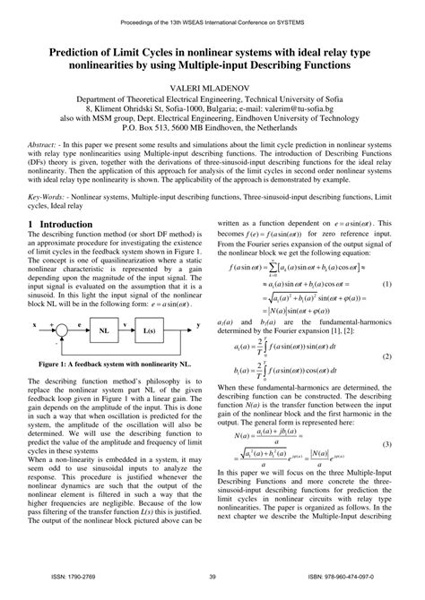 pdf prediction of limit cycles in nonlinear system with ideal relay type nonlinearities by