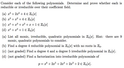 solved consider each of the following polynomials determine