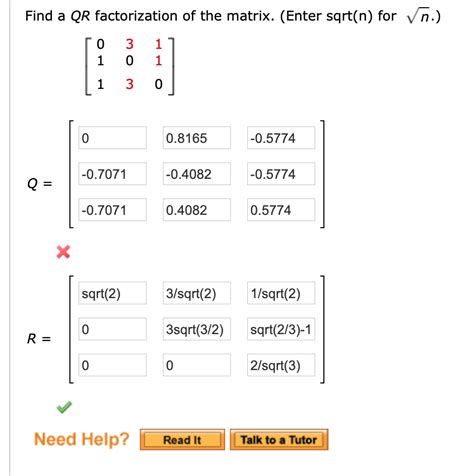 solved find a qr factorization of the matrix enter sqrt n