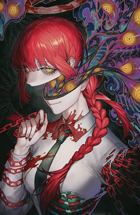 Redhead Braids Chainsaw Man Makima Chainsaw Man Anime Anime Girls Yellow Eyes Portrait