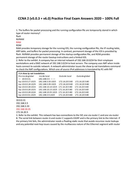 CCNA 2 V5 0 3 V6 0 Practice Final Exam Answers 2020 100 Full