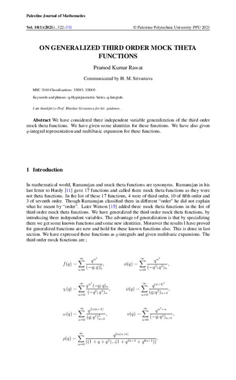pdf on generalized third order mock theta functions pramod rawat