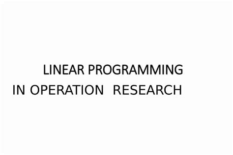 linear programming in operations research