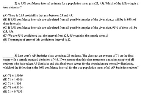 solved 2 a 95 confidence interval estimate for a