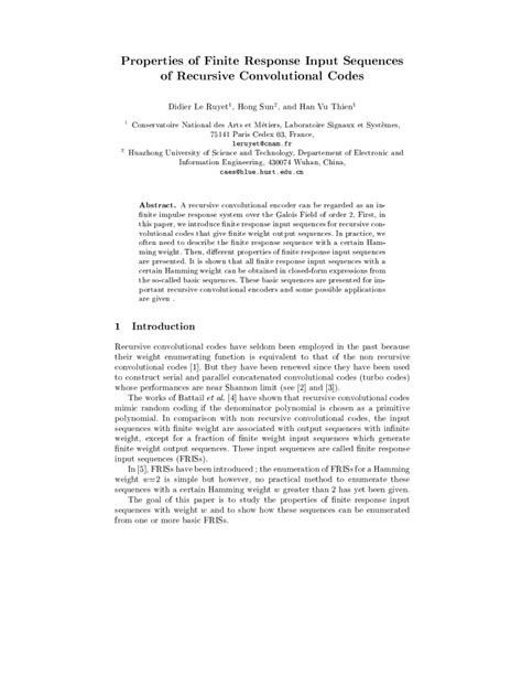 properties of finite response input sequences of recursive