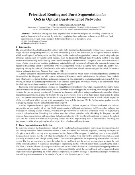 pdf prioritized routing and burst segmentation for qos in optical burst switched networks