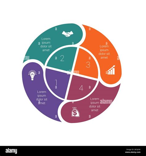Infographic Circular Cyclic Process 4 Template From Colored Pie Charts