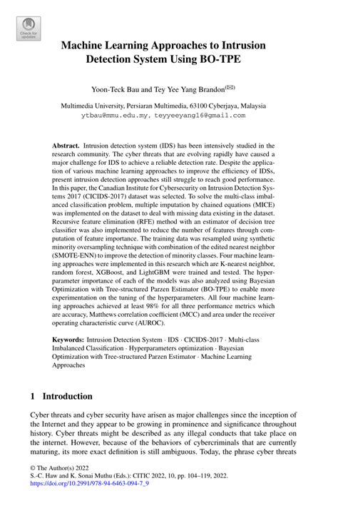 pdf machine learning approaches to intrusion detection system using bo tpe