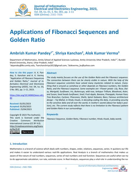 pdf applications of fibonacci sequences and golden ratio