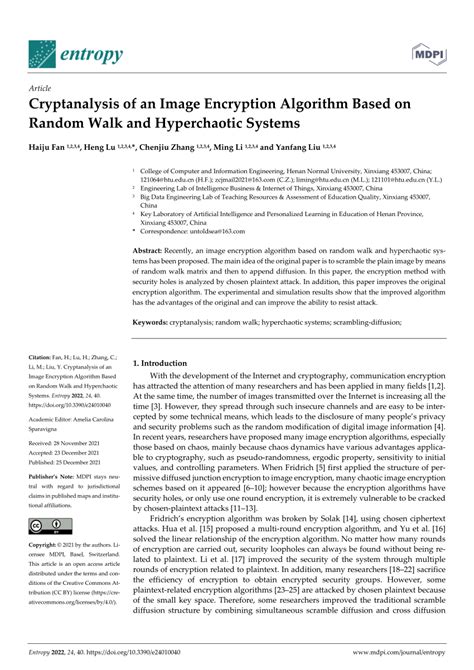 pdf cryptanalysis of an image encryption algorithm based on random walk and hyperchaotic systems