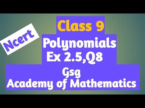 Polynomials Class 9 Ex 2 5 Q 8 Polynomials Class 9th Ex 2 5 Q8 YouTube
