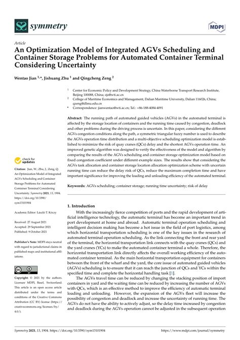 pdf an optimization model of integrated agvs scheduling and container storage problems for