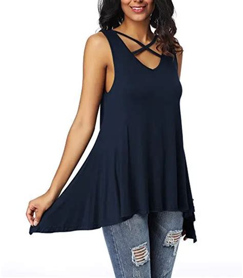 Gremilso 2018 Summer Solid Tanks Women Vest Asymmetrical Sexy Criss Cross Tank Loose Long Basic