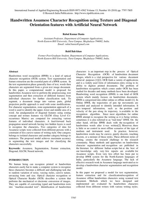 pdf handwritten assamese character recognition using texture and diagonal orientation features