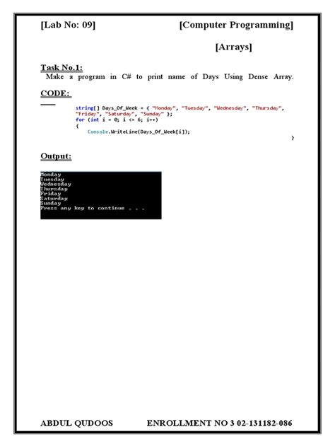 lab no 09 computer programming arrays pdf array data structure c sharp programming