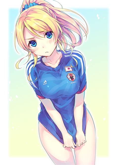 Safebooru 1girl Ayase Eli Blonde Hair Blue Eyes Blush Bottomless Covering Covering Crotch Long