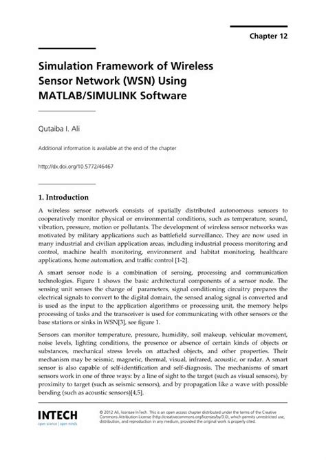 pdf intech simulation framework of wireless sensor network wsn usinmg matlab simulink software