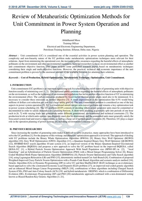 pdf review of metaheuristic optimization methods for unit commitment in power system operation