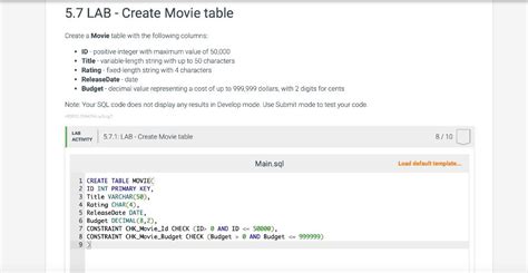 Solved 5 7 LAB Create Movie Table Create A Movie Table Chegg