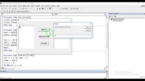 insertion sorting in visual basic 6 0 form design coding ascending and descending order
