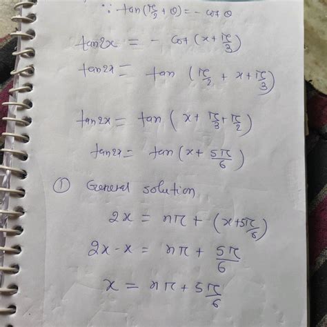 pi cdot 1 inample 22 solve tan 2 x cot left x frac { pi } { 3 } right