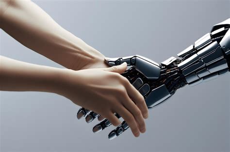 Premium AI Image Closeup Handshake Between Human And Robot